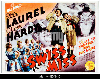 SWISS MISS, from left, Oliver Hardy, Della Lind, Stan Laurel, 1938 ...
