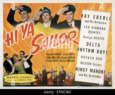 HI'YA, SAILOR, from left, Donald Woods, Phyllis Brooks, Jerome Cowan ...