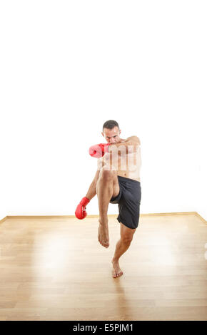 Ready to boxing fight man. One caucasian boxer man profile view Stock ...