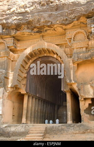 The main open chaitya (temple) in the Bhaja Caves, excavated in basalt ...