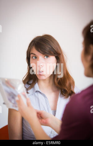 Treatment of stuttering : woman doing articulation and breathing ...