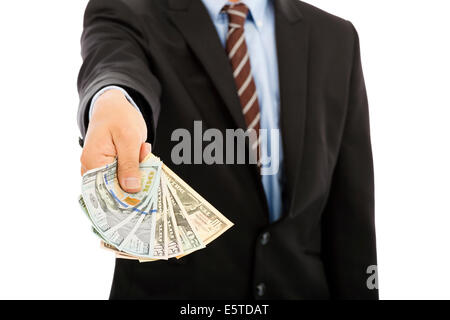 Business man Displaying a Spread of Dollar Stock Photo - Alamy