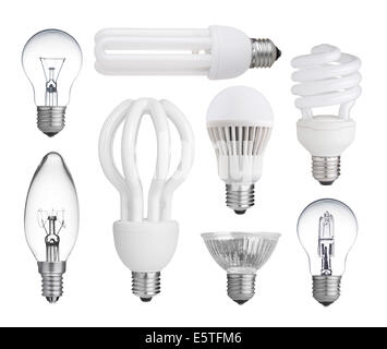 set of incandescent, compact fluorescent, halogen, LED light bulbs ...
