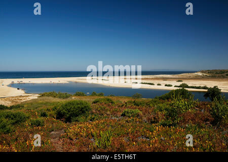 Portugal, Alentejo region, Melides, Melides lagoon joins the Atlantic ...