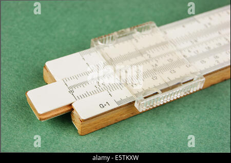 slide rule on a green background Stock Photo - Alamy