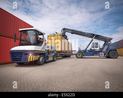 Loading and unloading of containers crane truck and special truck in ...