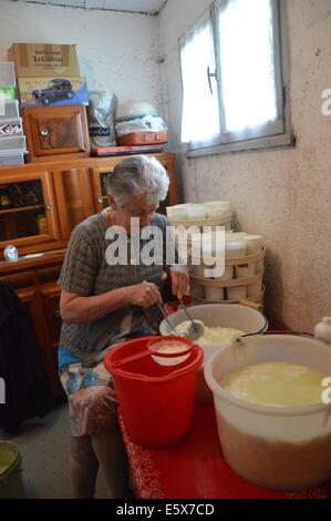 Jeanette making goat cheese on her farm in the Ardeche, southern France ...