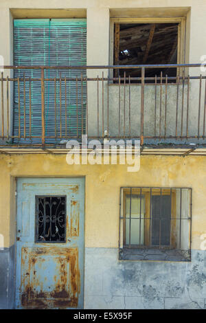 background of old small house with terrace doors and windows Stock ...