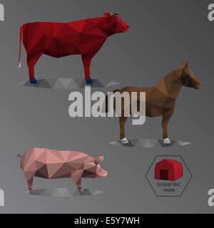 Illustration of geometric farm animals made of triangle polygons ...