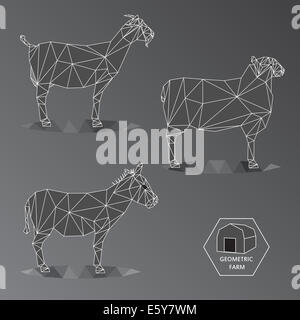 Illustration of geometric farm animals made of triangle polygons ...