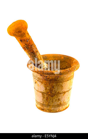 Iron mortar and pestle isolated on white Stock Photo - Alamy
