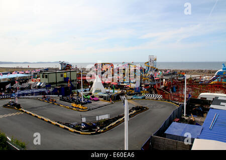 Colorful funfair at Towyn North Wales From the air, Aerial Drone, Birds ...