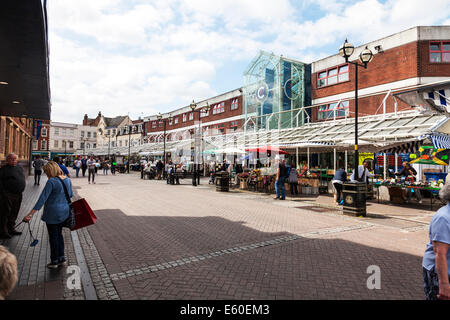 Worcester city market - customers and stalls at the Angel Place street ...
