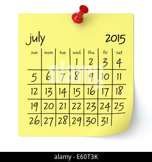 July 2015 - Calendar Stock Photo - Alamy