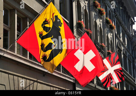 Swiss flag and flag of Bern on the facade building in Bern Stock Photo ...