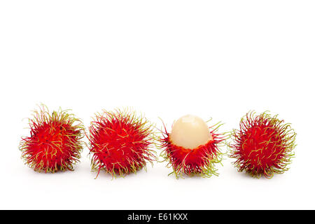 Red hairy rambutan fruits isolated on white studio background Stock ...