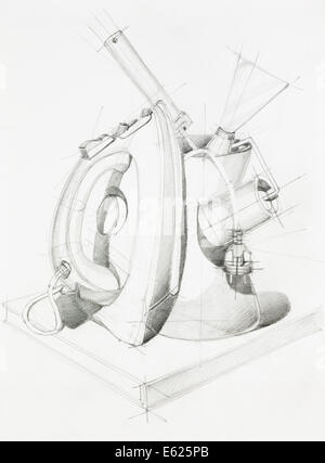 artistic study of composition objects shapes, drawn by hand Stock Photo ...