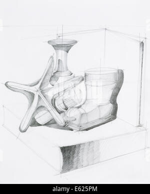 composition of different objects, study of shapes, hand drawn ...