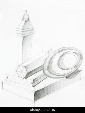 artistic study of composition objects and shapes, drawn by hand Stock ...