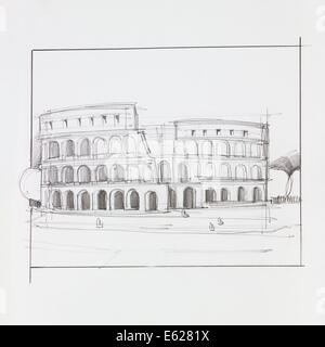 Rome Colosseum hand drawn sketch. Vector outline version top view Stock ...