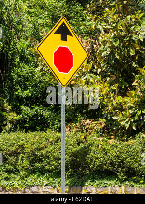 Yellow traffic sign, signpost with pictogram bicycle for Swedish cycle ...