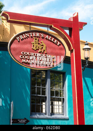The sign of Printer's Alley in Historic District in Doylestown ...