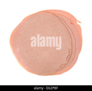 Several thin slices of German baloney on a white background Stock Photo ...