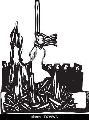 WITCHCRAFT - WITCH BEING BURNED Witch tied to a stake on top of a pyre ...