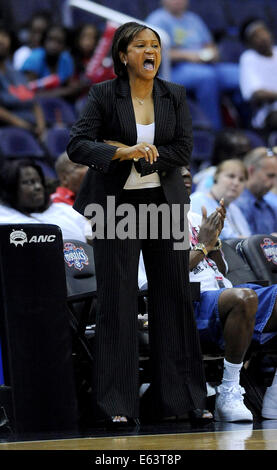 Chicago Sky head coach Pokey Chatman high fives her team before a WNBA ...