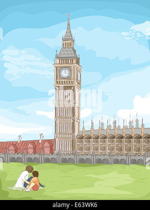Cartoon Sketch of Big Ben Clock Tower in London, England, United ...