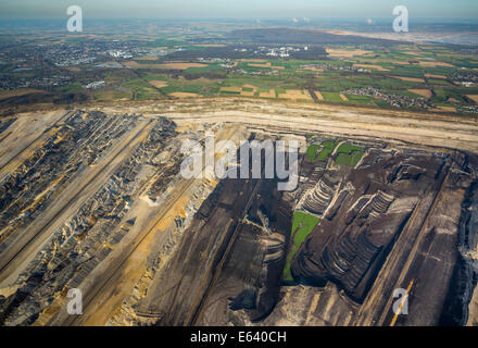Aerial view, Inden open-cast lignite mine with the destroyed village of ...