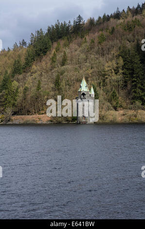 Gothic Revival Straining Tower, Lake Vyrnwy, Powys, Wales Stock Photo ...