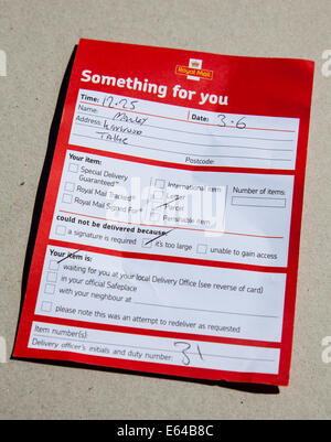 Royal Mail, while you were out missed delivery card/note, England, UK ...