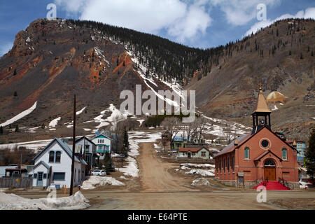 The historic mining town of Silverton, at an altitude of 9,305 ft ...