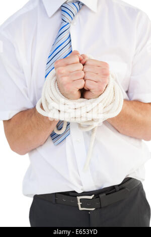 Portrait Of Young Businessman Tied With Rope To A Chair Stock Photo ...
