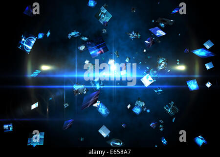 Floating digital screens in blue Stock Photo - Alamy