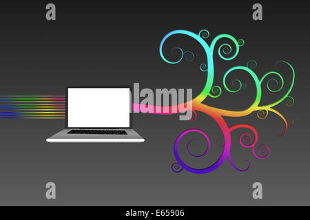 Laptop with colourful spiral design Stock Photo - Alamy