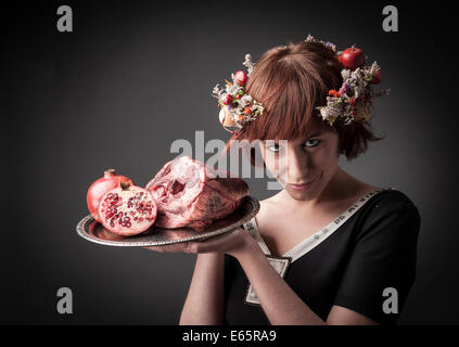 maid serving raw food Stock Photo - Alamy