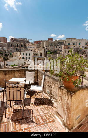 View of Sassi Houses from Hotel Balcony, Matera, Basilicata, Italy ...