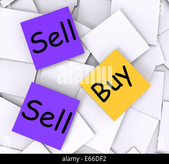 Buy Sell Post-It Notes Showing Retail And Transactions Stock Photo - Alamy
