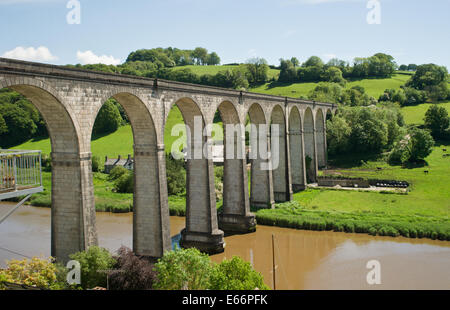 Calstock railway viaduct over the River Tamar, Cornwall, England Stock ...