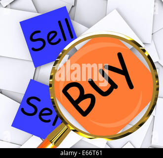 Buy Sell Post-It Notes Showing Trade And Commerce Stock Photo - Alamy