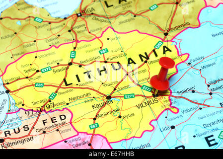 Vilnius pinned on a map of europe Stock Photo - Alamy