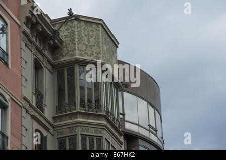 Details of the Back facade of Baro de Quadras Palace with a decoration ...