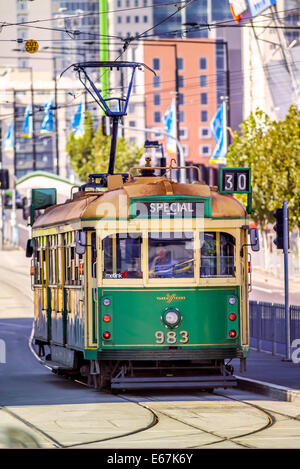 Green iconic heritage Melbourne tram, free city loop tram, Melbourne ...