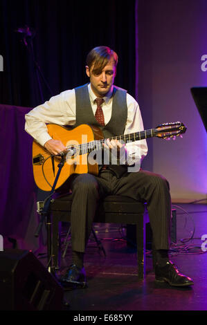 Live music Remi Harris Gypsy Jazz Project band on stage at Brecon Jazz ...