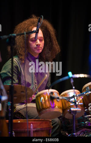 Live music Sebastian Rochford drummer with Polar Bear band on stage at ...
