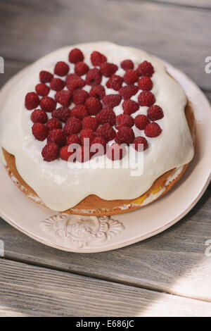 Chocolate Torte with raspberries on white plate Stock Photo - Alamy