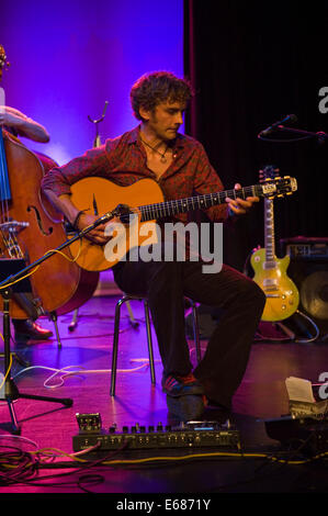 Live music Remi Harris Gypsy Jazz Project band on stage at Brecon Jazz ...