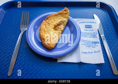 Hospital food. Patients food (omelette) on tray in NHS hospital ...